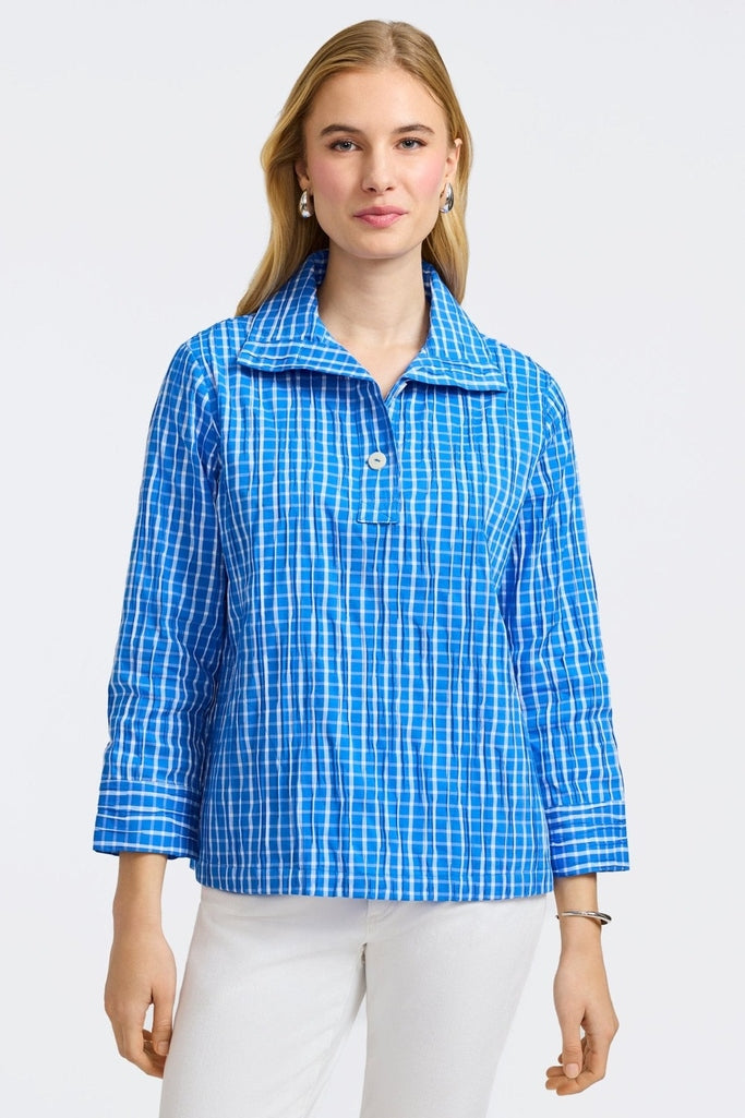 Sammy Crinkle 3/4 Sleeve Popover Shirt Jacket- Foxcroft