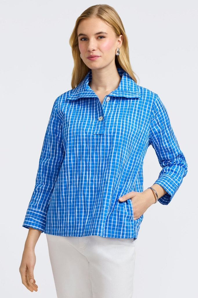 Sammy Crinkle 3/4 Sleeve Popover Shirt Jacket- Foxcroft