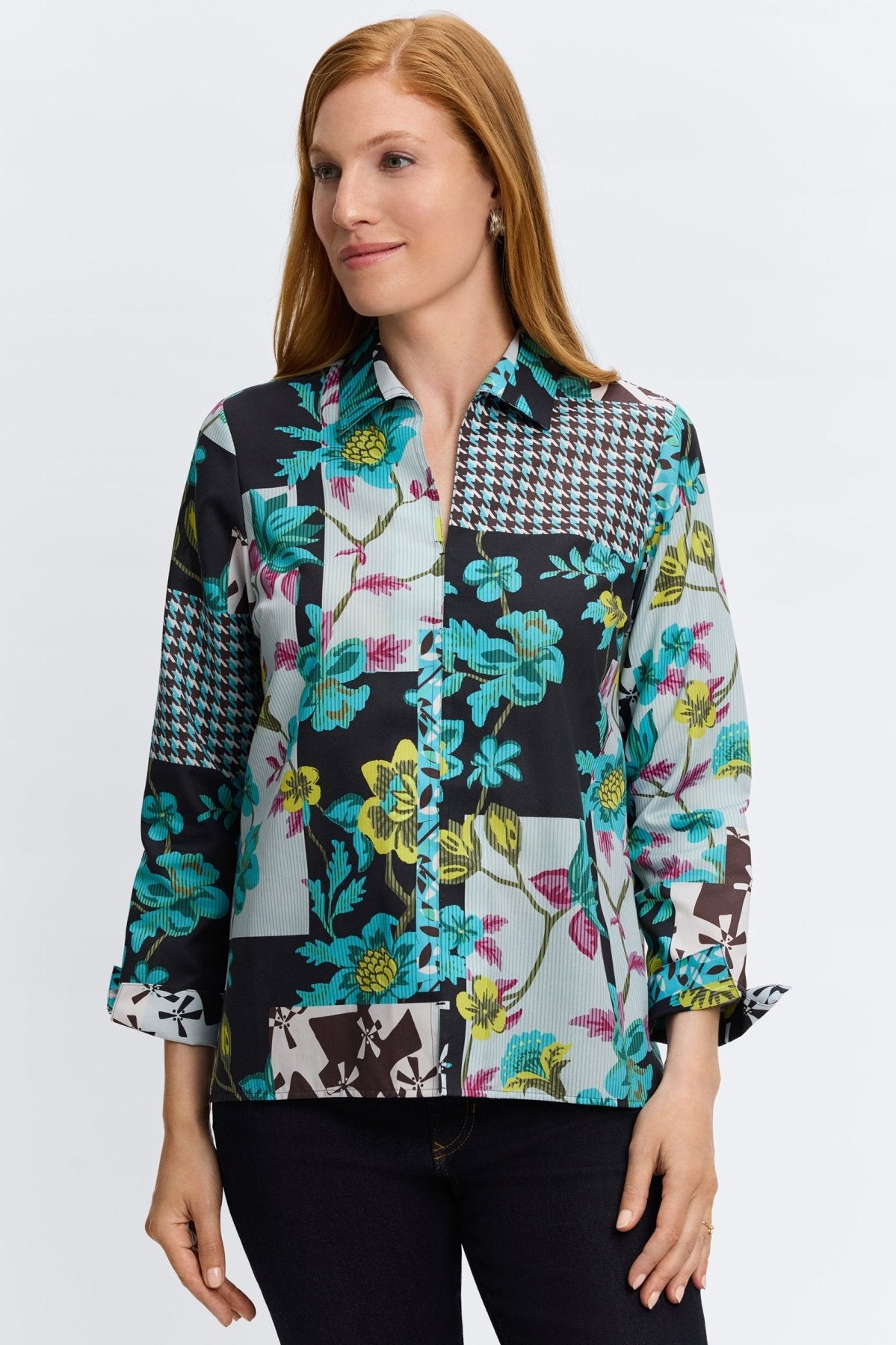 Agnes Fall Conversational Long Sleeve Popover Shirt- Foxcroft
