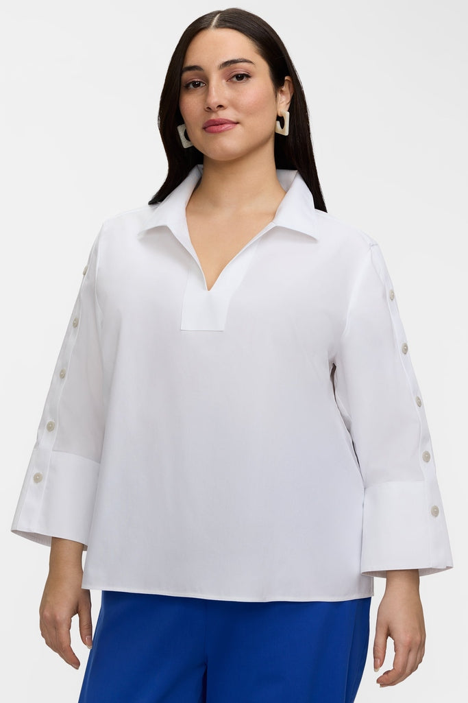 Lainey Plus No Iron Pinpoint 3/4 Button Sleeve Shirt – Foxcroft