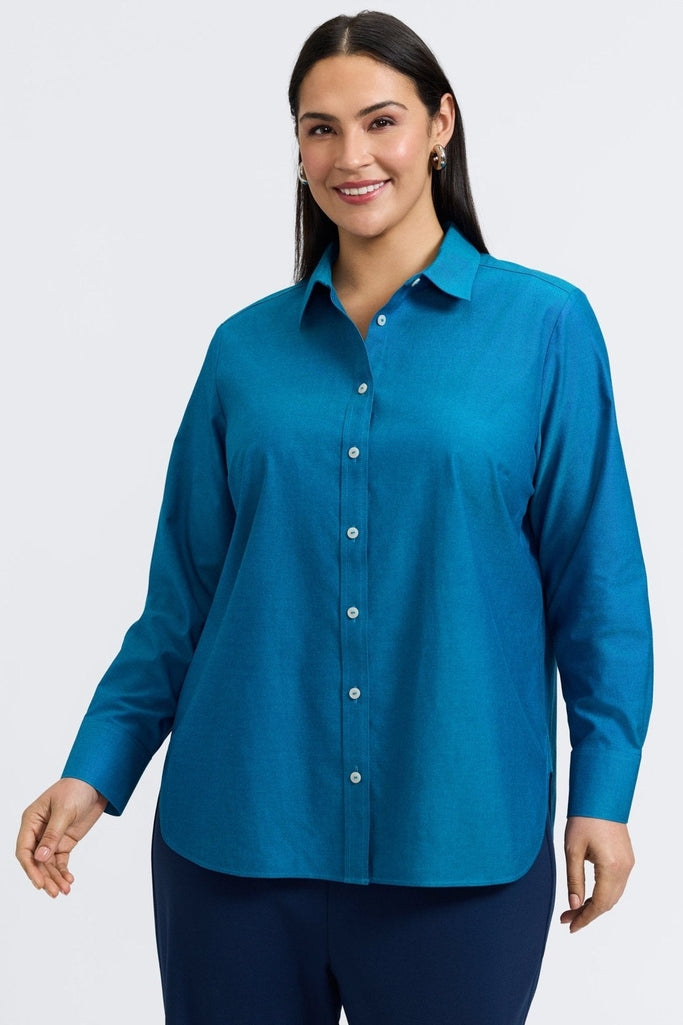Meghan Plus No Iron Pinpoint Long Sleeve Shirt- Foxcroft