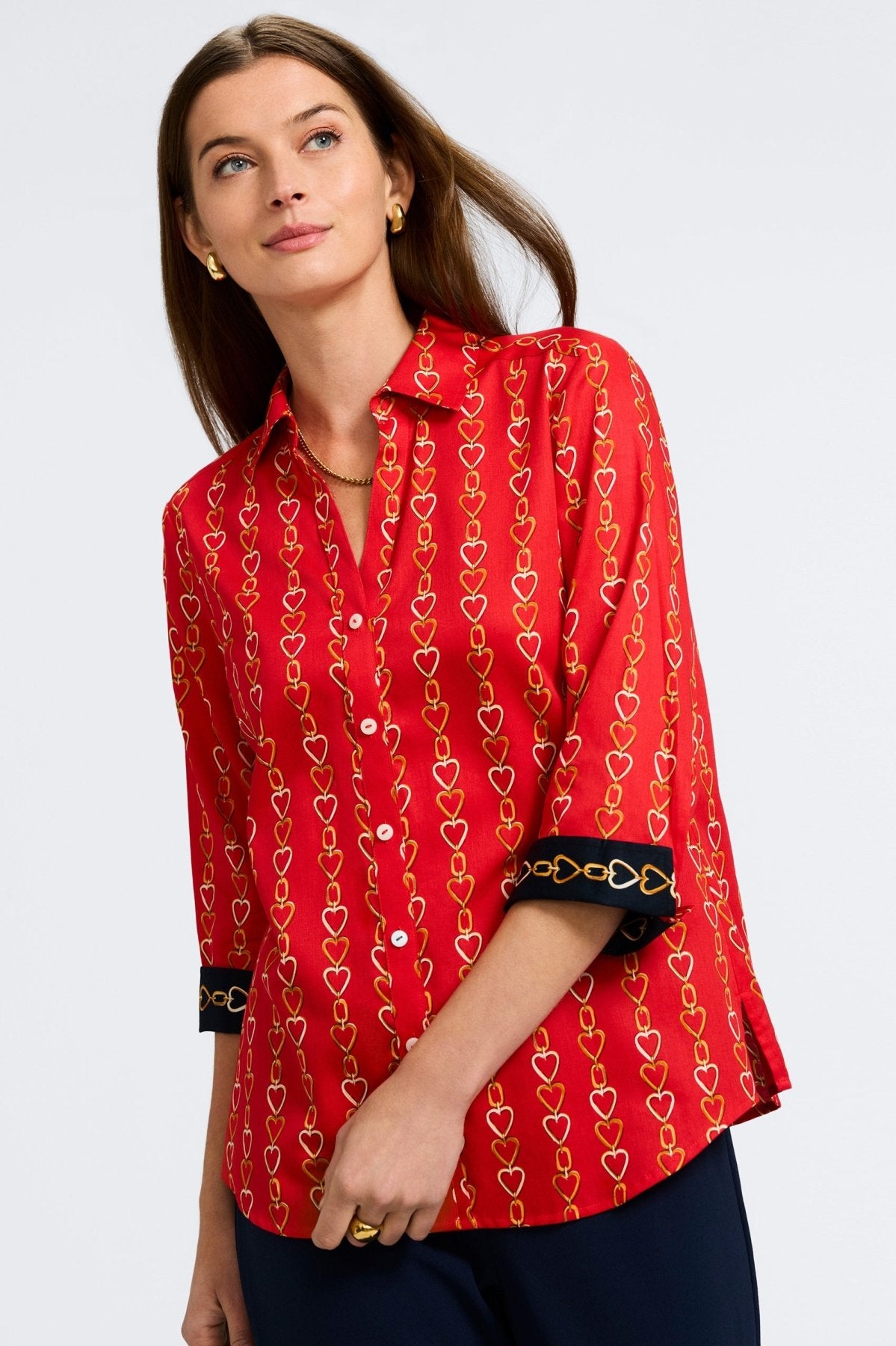 Mary Love Chain 3/4 Sleeve Shirt- Foxcroft