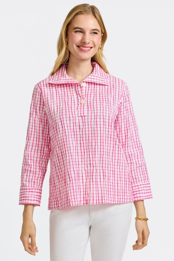Sammy Crinkle 3/4 Sleeve Popover Shirt Jacket- Foxcroft