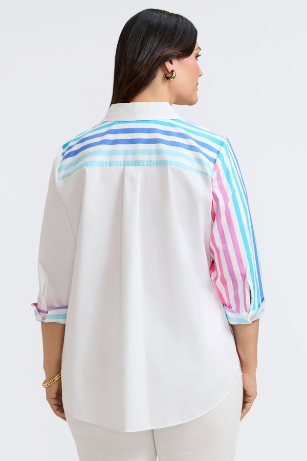 Charlie Plus No Iron Stretch Ombré Stripe 3/4 Sleeve Shirt- Foxcroft