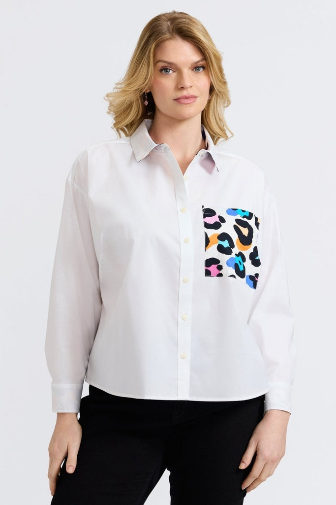 Marina Plus Multicolor Leopard Long Sleeve Short Shirt- Foxcroft