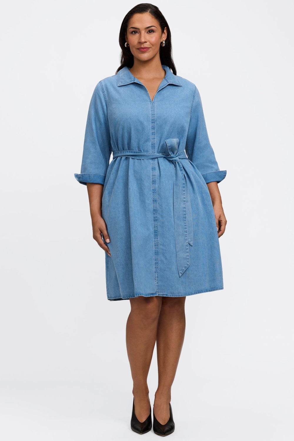 Agnes Plus Tencel® Denim 3/4 Sleeve Dress