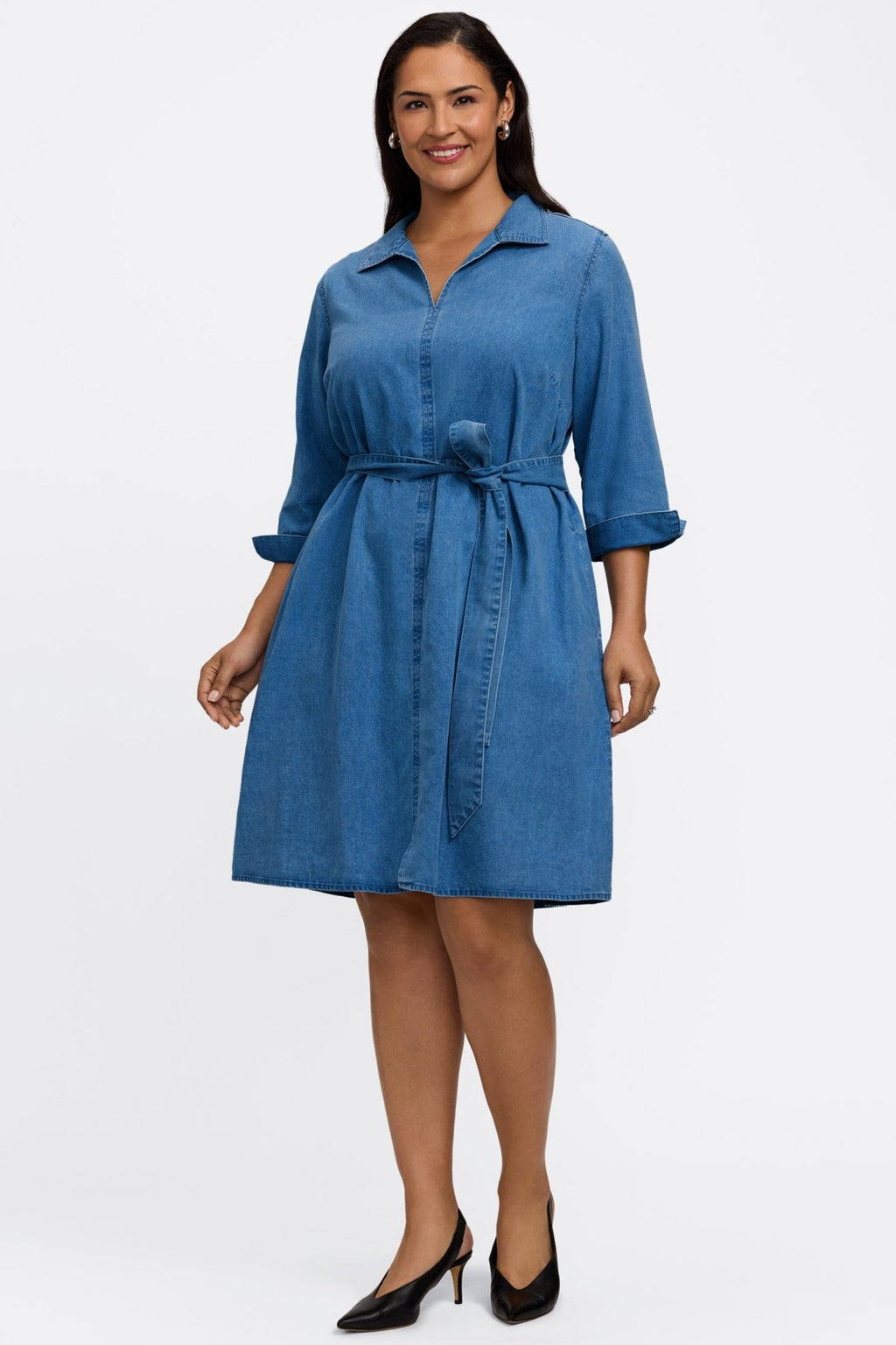 Agnes Plus Tencel® Denim 3/4 Sleeve Dress