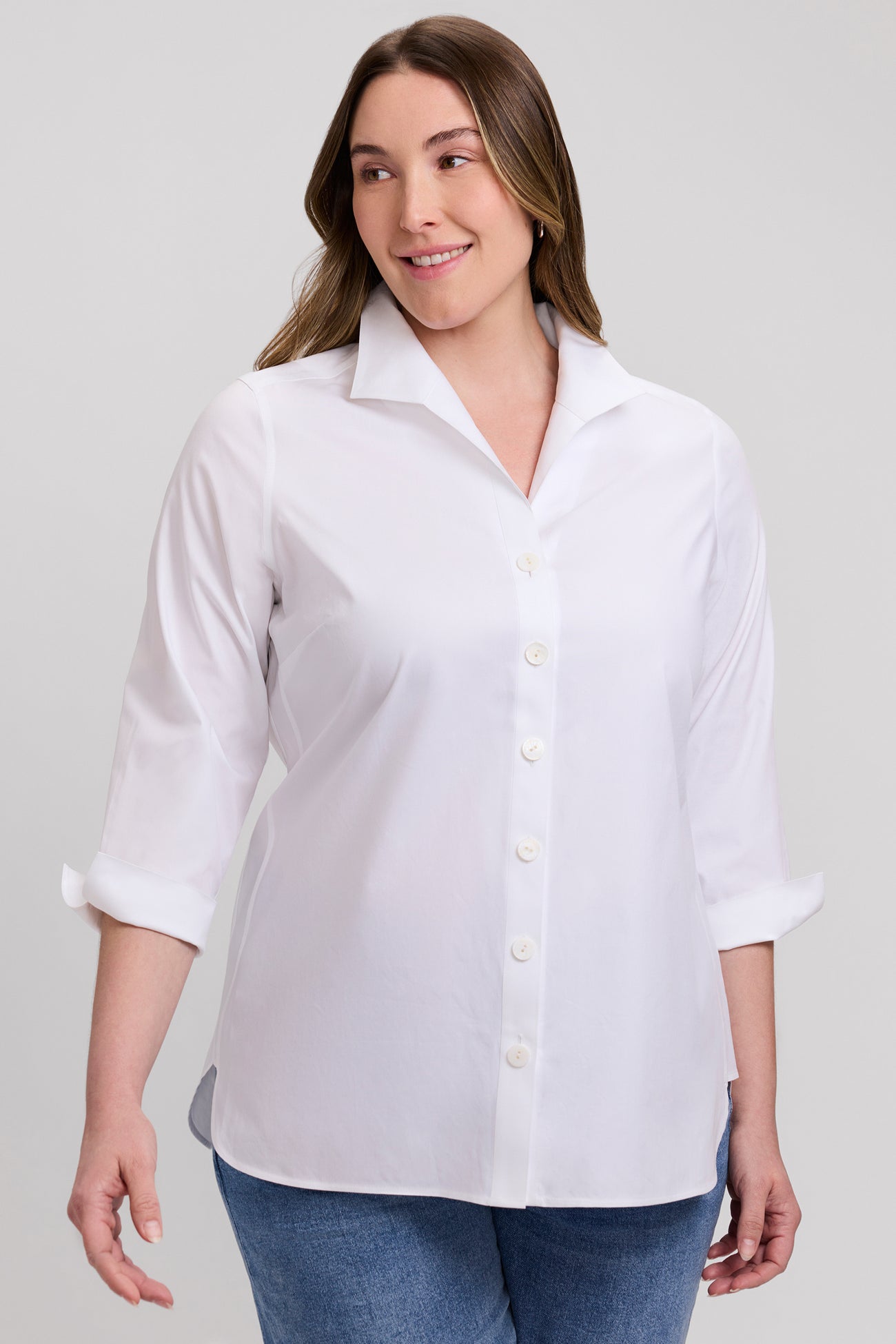 Pandora Plus No Iron Pinpoint Tunic | Foxcroft