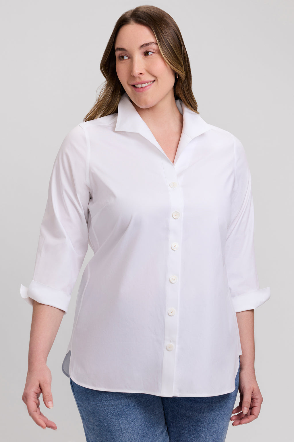 Pandora Plus No Iron Pinpoint Tunic | Foxcroft