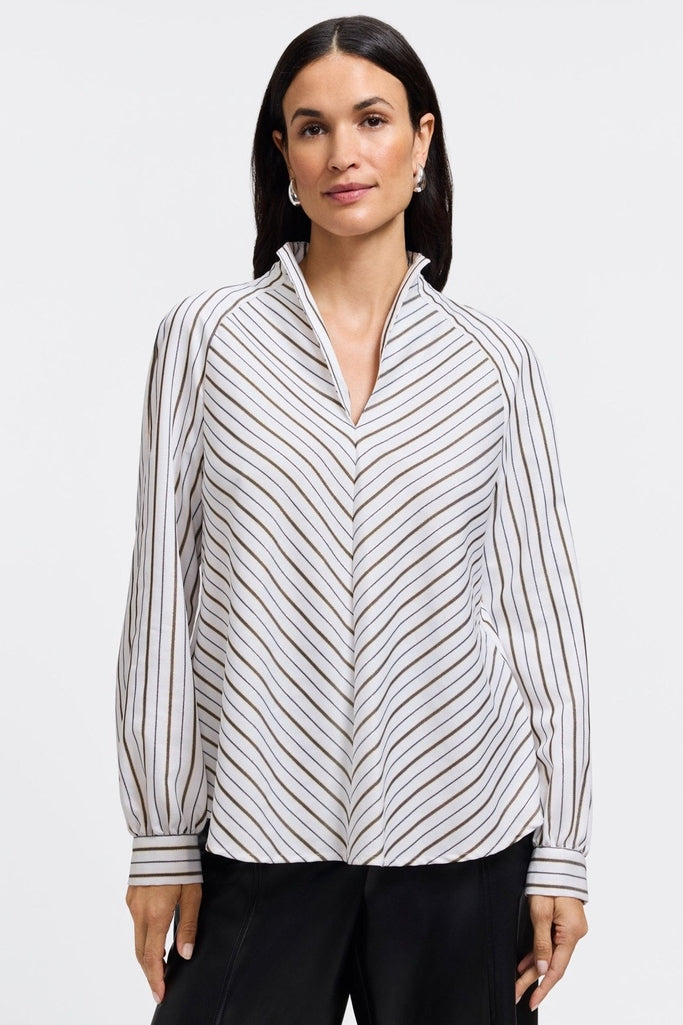 Daphne Metallic Stripe Long Sleeve Popover Shirt – Foxcroft