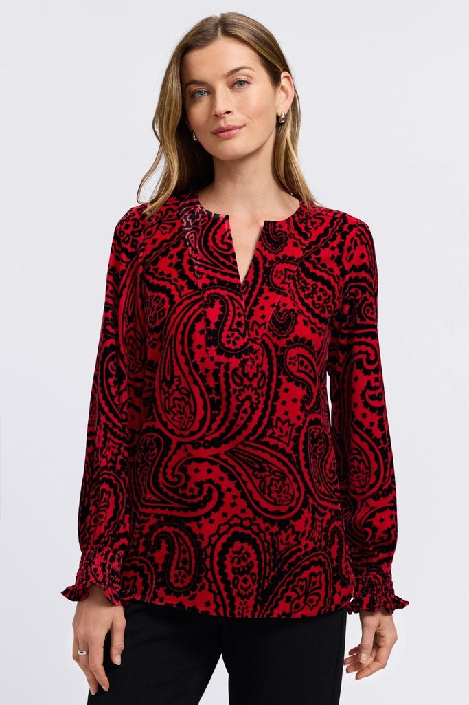 Alicia Velvet Paisley Long Sleeve Popover Shirt – Foxcroft